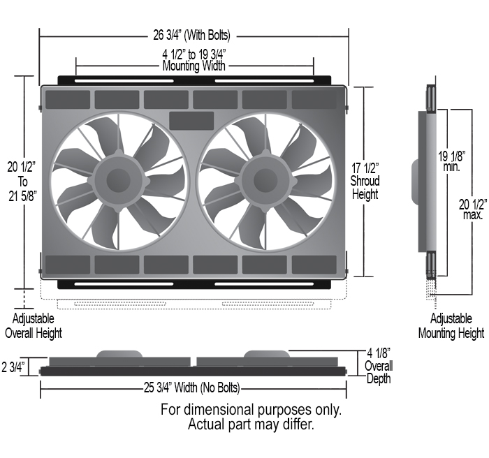 High Output Dual 12″ Electric RAD Fan/Plastic Shroud Kit – 26-3/4″W x ...